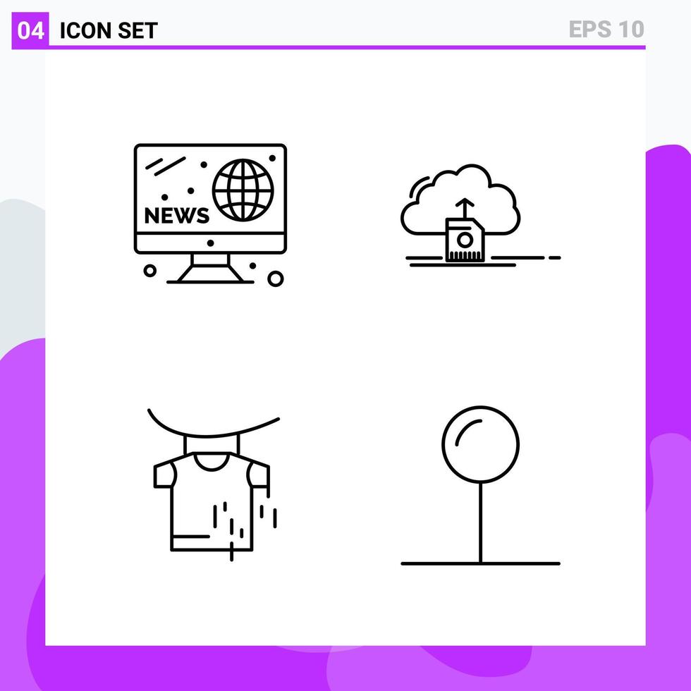 Set Of 4 Icons In Line Style Creative Outline Symbols For Website Design And Mobile Apps Simple