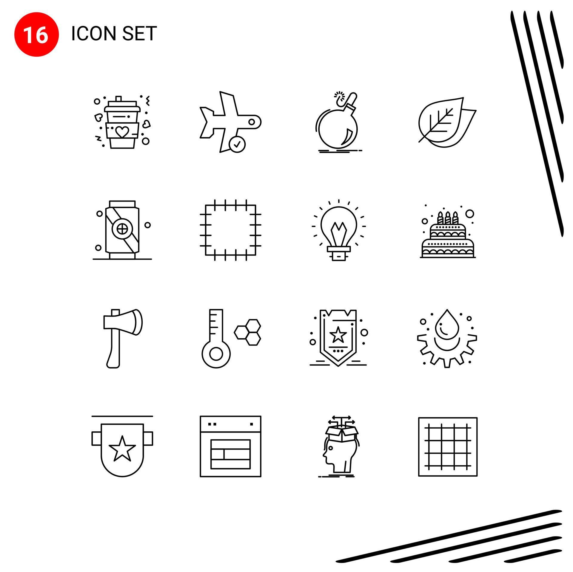 16 Universal Outline Signs Symbols Of Nature Ecology Transport Explosion Danger Editable Vector