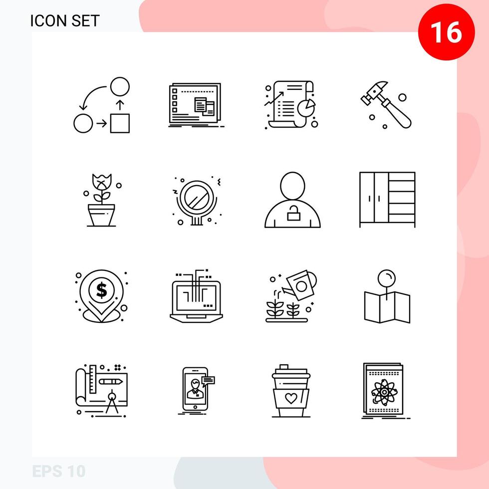 Vector Pack of 16 Icons in Line Style Creative Outline Pack isolated on ...