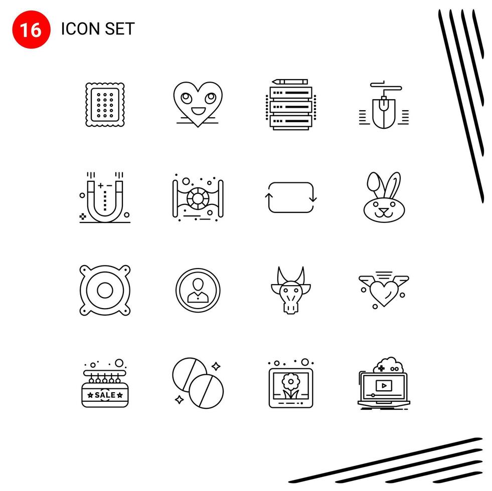Editable Vector Line Pack Of 16 Simple Outlines Of Attraction Computer Face Mouse Rack Editable