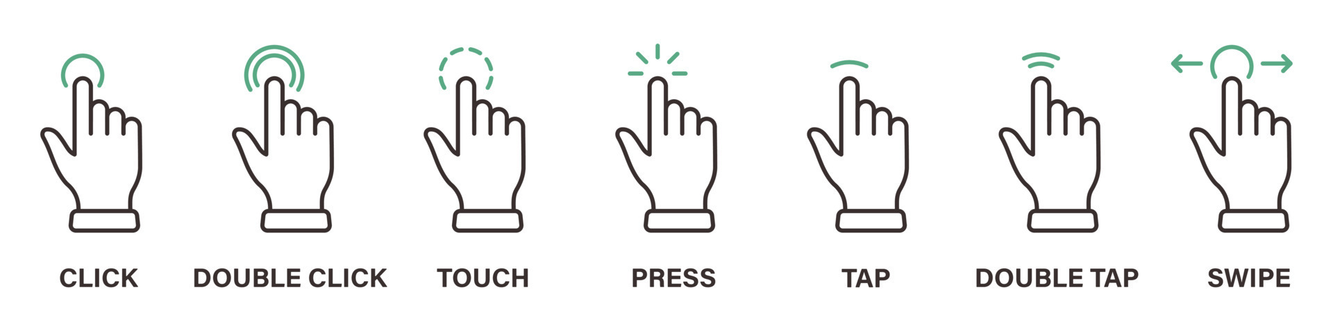 Hand Finger Touch, Swipe, Click, Press and Tap Line Icon Set. Gesture ... Hand Finger Touch, Swipe, Click, Press and Tap Line Icon Set. Gesture ...