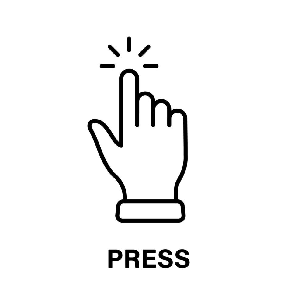 Press Gesture Of Computer Mouse Pointer Finger Black Line Icon Cursor