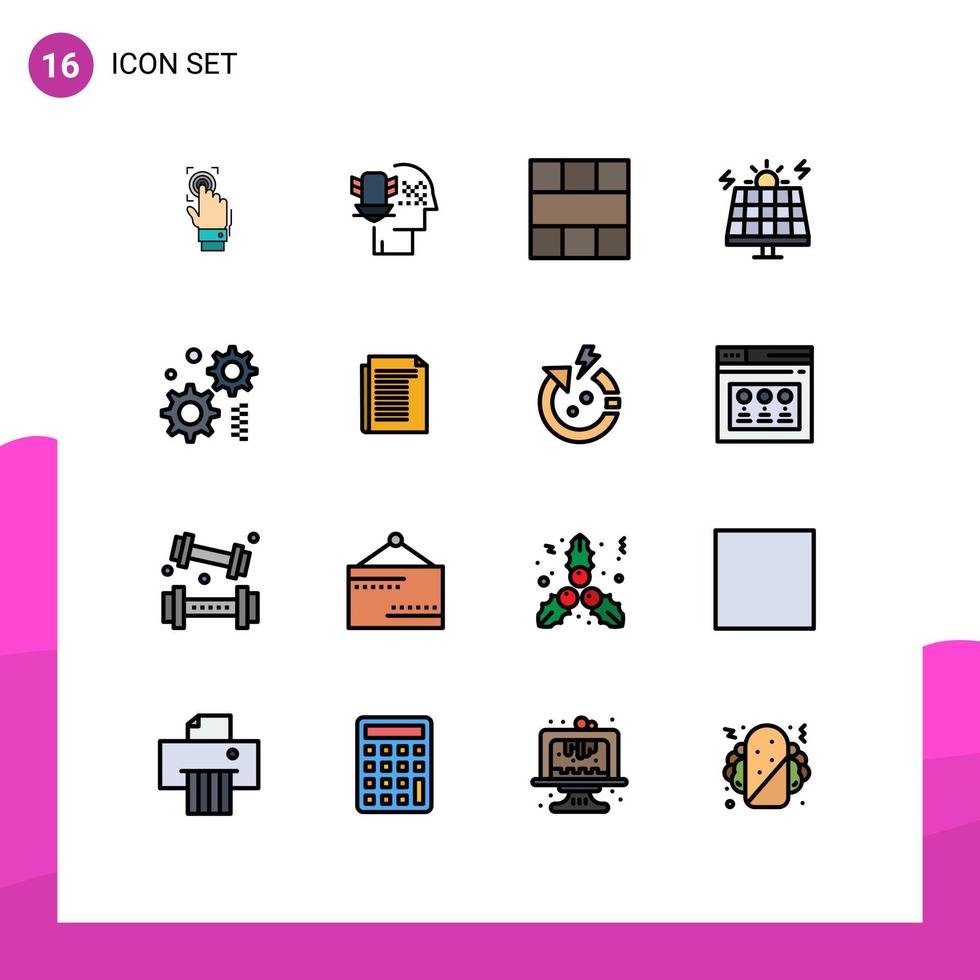 Set Of 16 Vector Flat Color Filled Lines On Grid For Green Energy Protection Workspace Interface