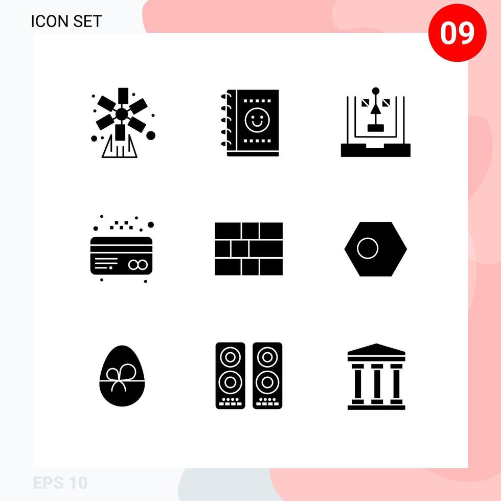 9 Thematic Vector Solid Glyphs and Editable Symbols of protection credit coding card planning ...