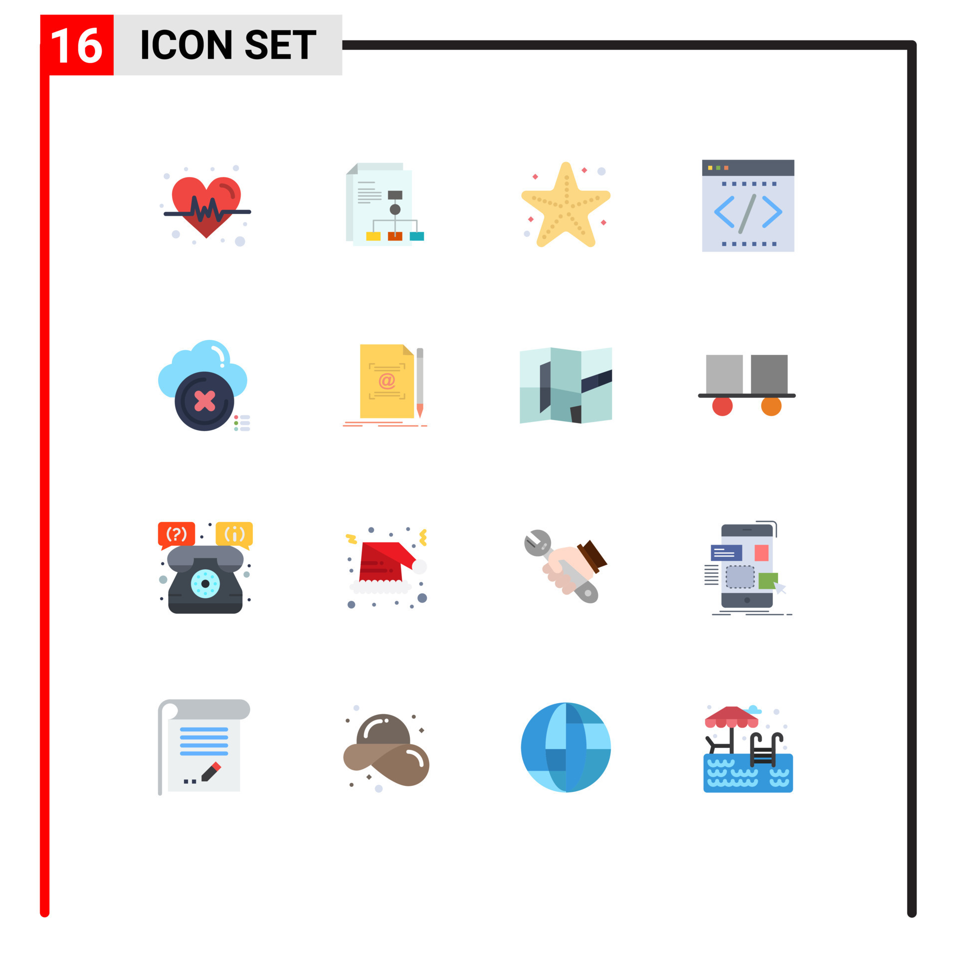 16 User Interface Flat Color Pack Of Modern Signs And Symbols Of Delete Startup Sea Office