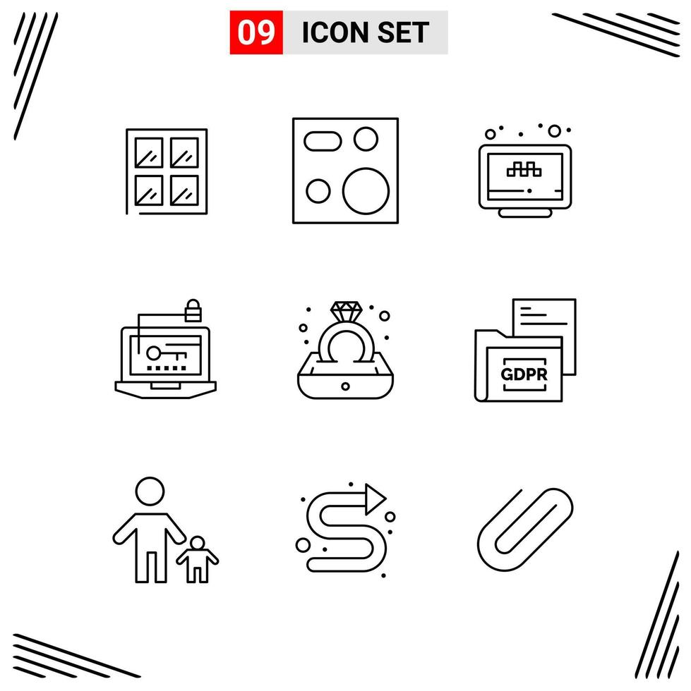 9 Icons Line Style Grid Based Creative Outline Symbols For Website