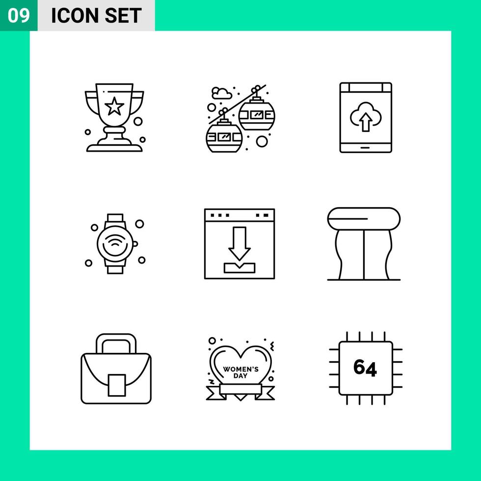 Pack Of 9 Line Style Icon Set Outline Symbols For Print Creative Signs Isolated On White