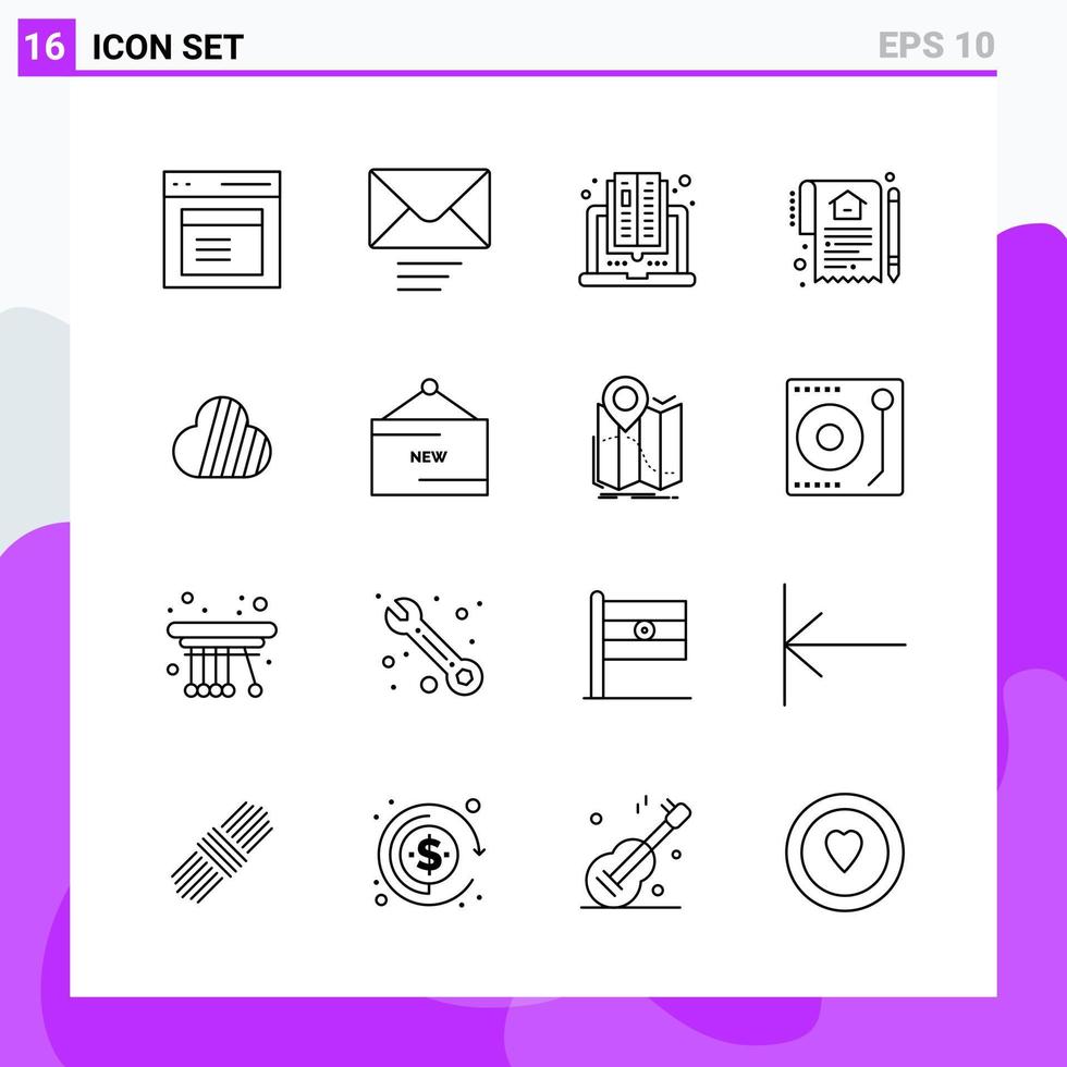 Set of 16 icons in Line style Creative Outline Symbols for Website ...