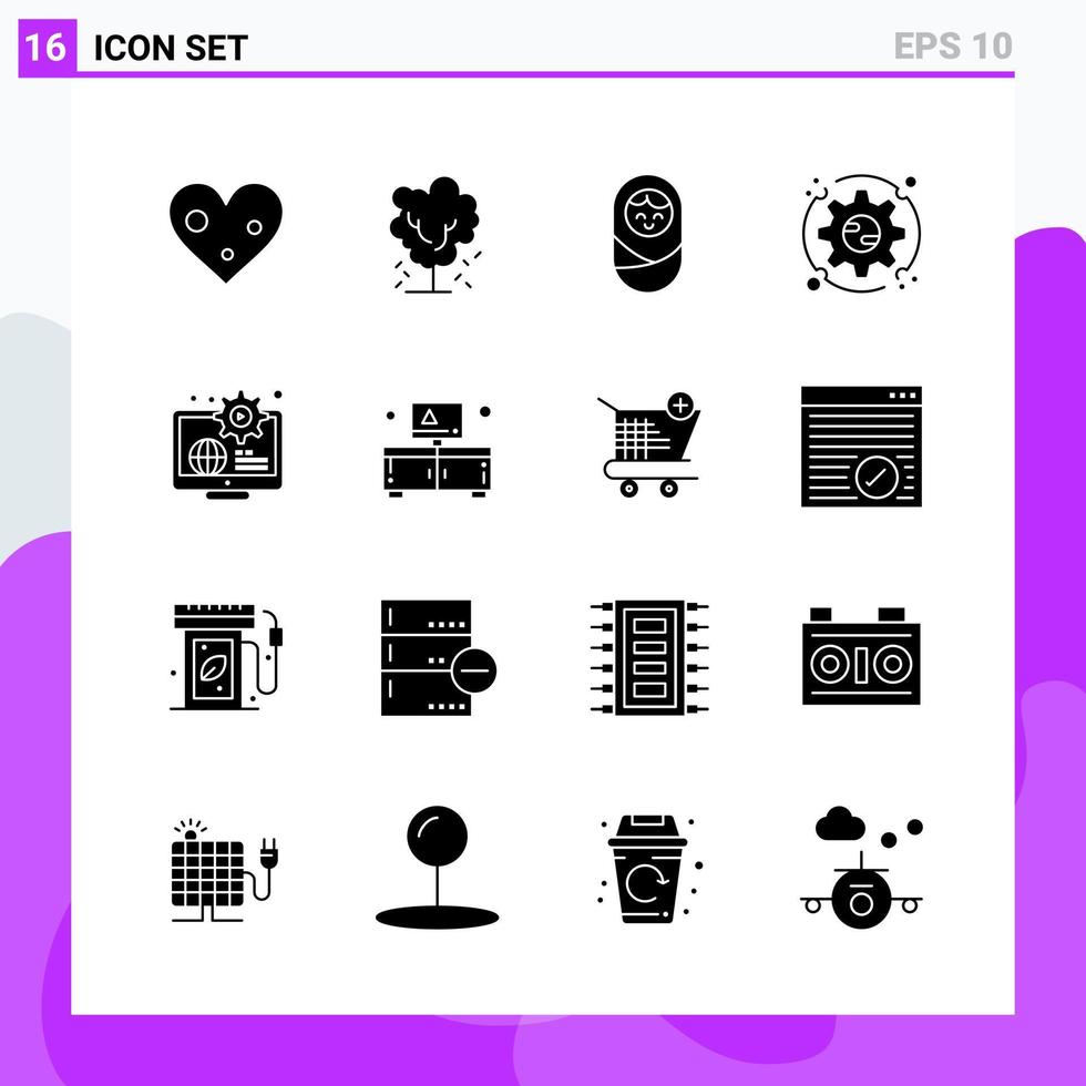 Set of 16 icons in solid style Creative Glyph Symbols for Website ...
