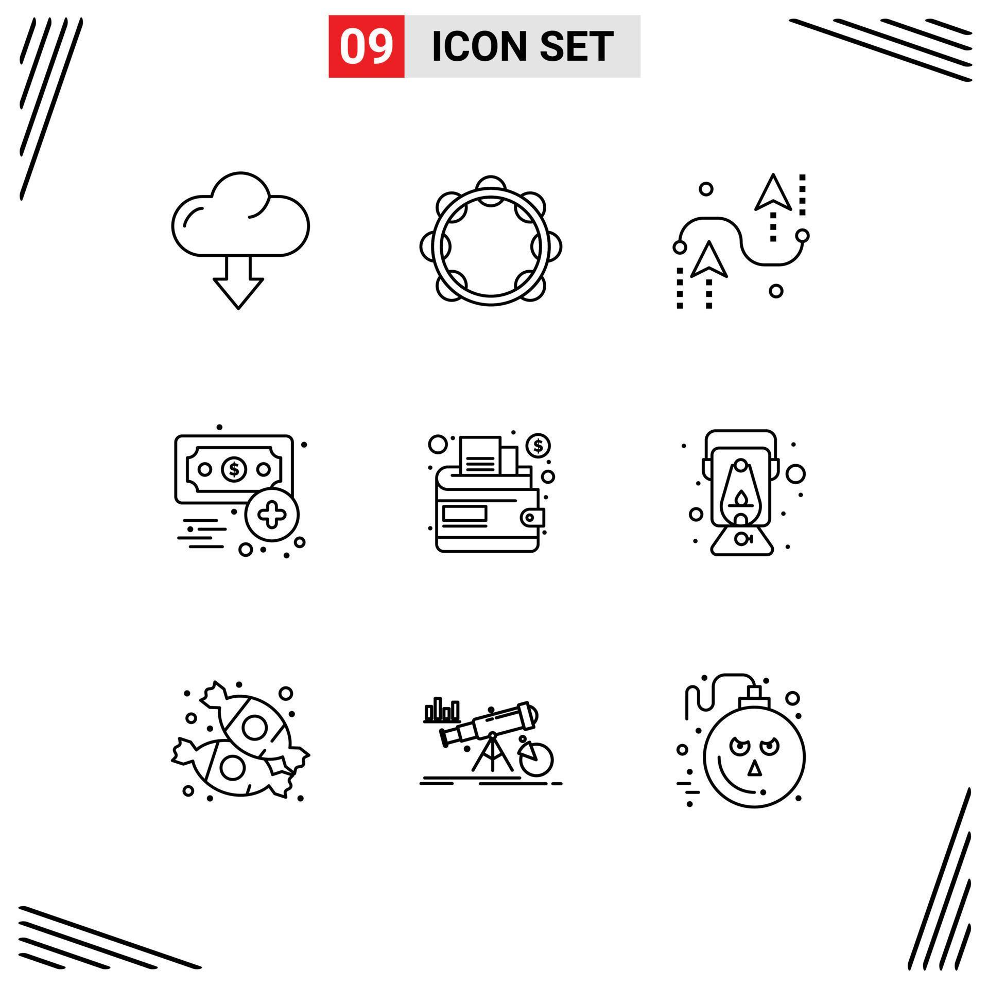 Outline Pack Of 9 Universal Symbols Of Income Economy Tambourine Business Development Editable