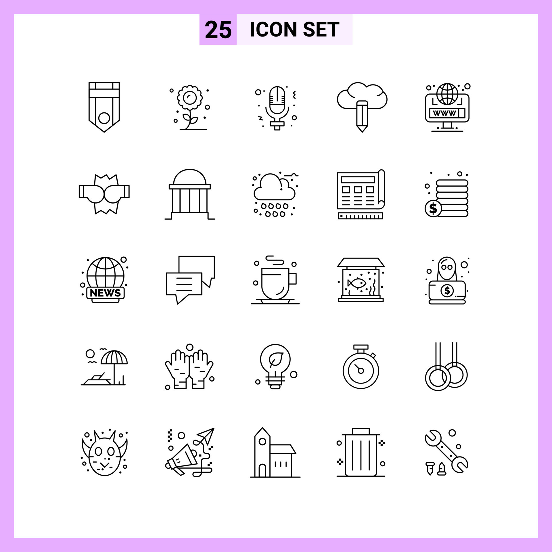 25 iconos en estilo de línea símbolos de contorno sobre fondo blanco signos de vectores ...
