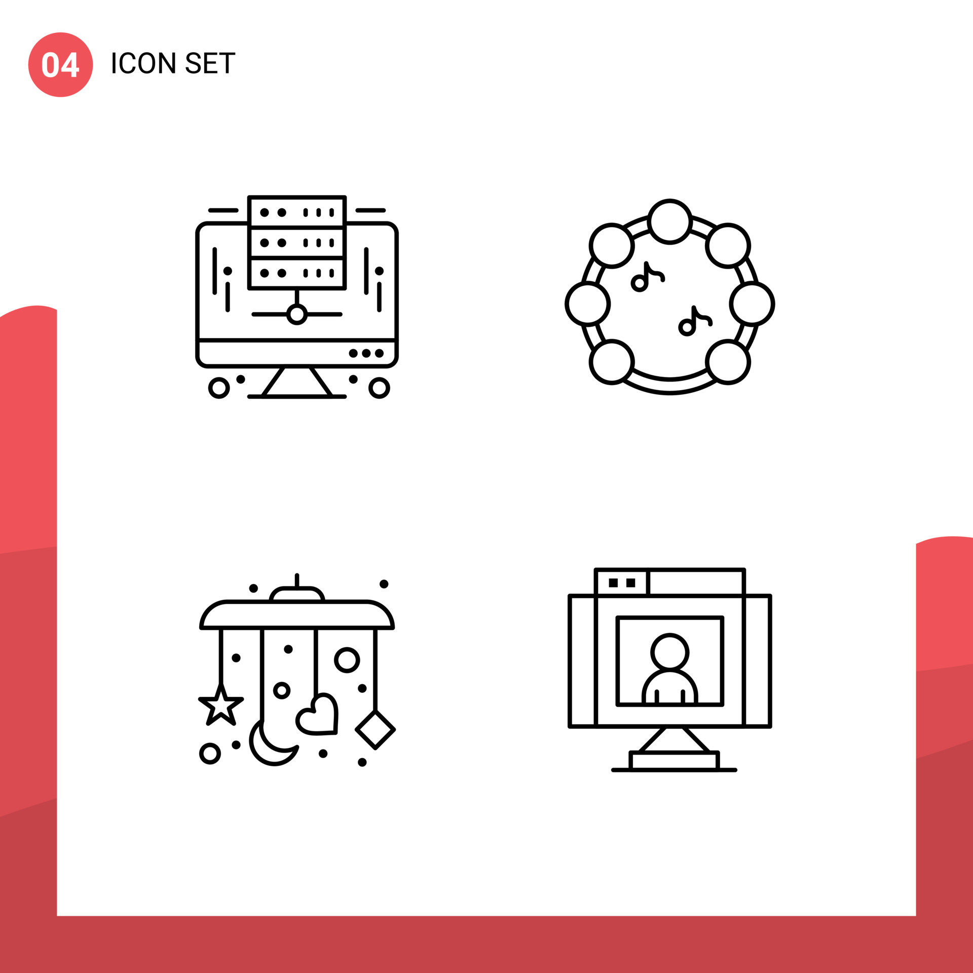 Set Of 4 Modern Ui Icons Symbols Signs For Computer Sleep Server Virtuoso Communications