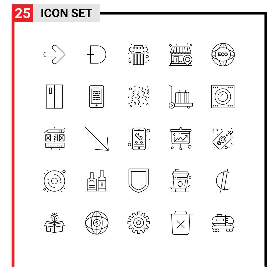 User Interface Pack of 25 Basic Lines of global search currency local greek Editable Vector ...