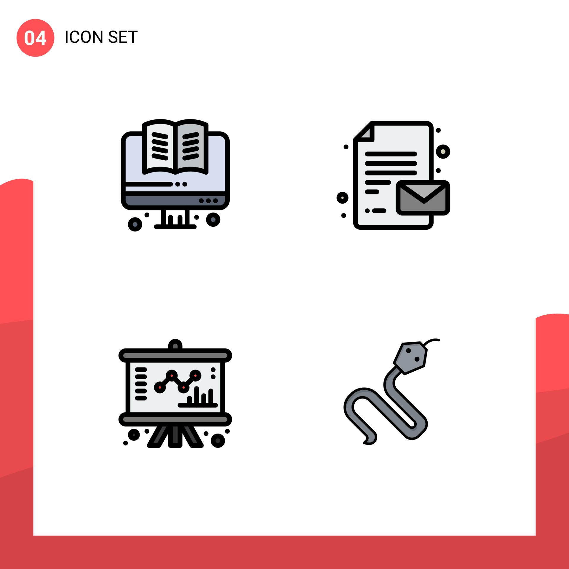 Editable Vector Line Pack Of 4 Simple Filledline Flat Colors Of Online Management Back To School