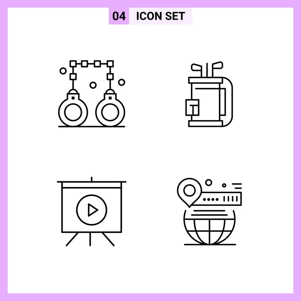 4 Icons in Line Style Outline Symbols on White Background Creative ...