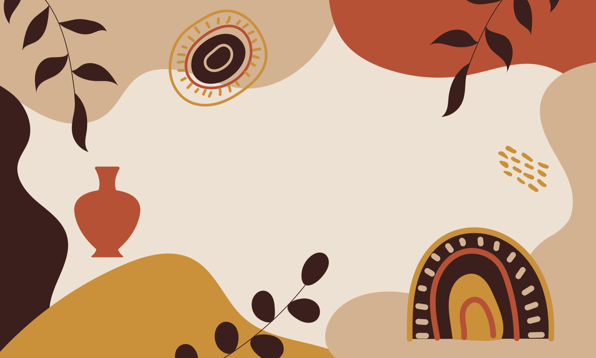 Aesthetic Background Boho Background Background With Rainbow Sun Leaves Vase Dots And