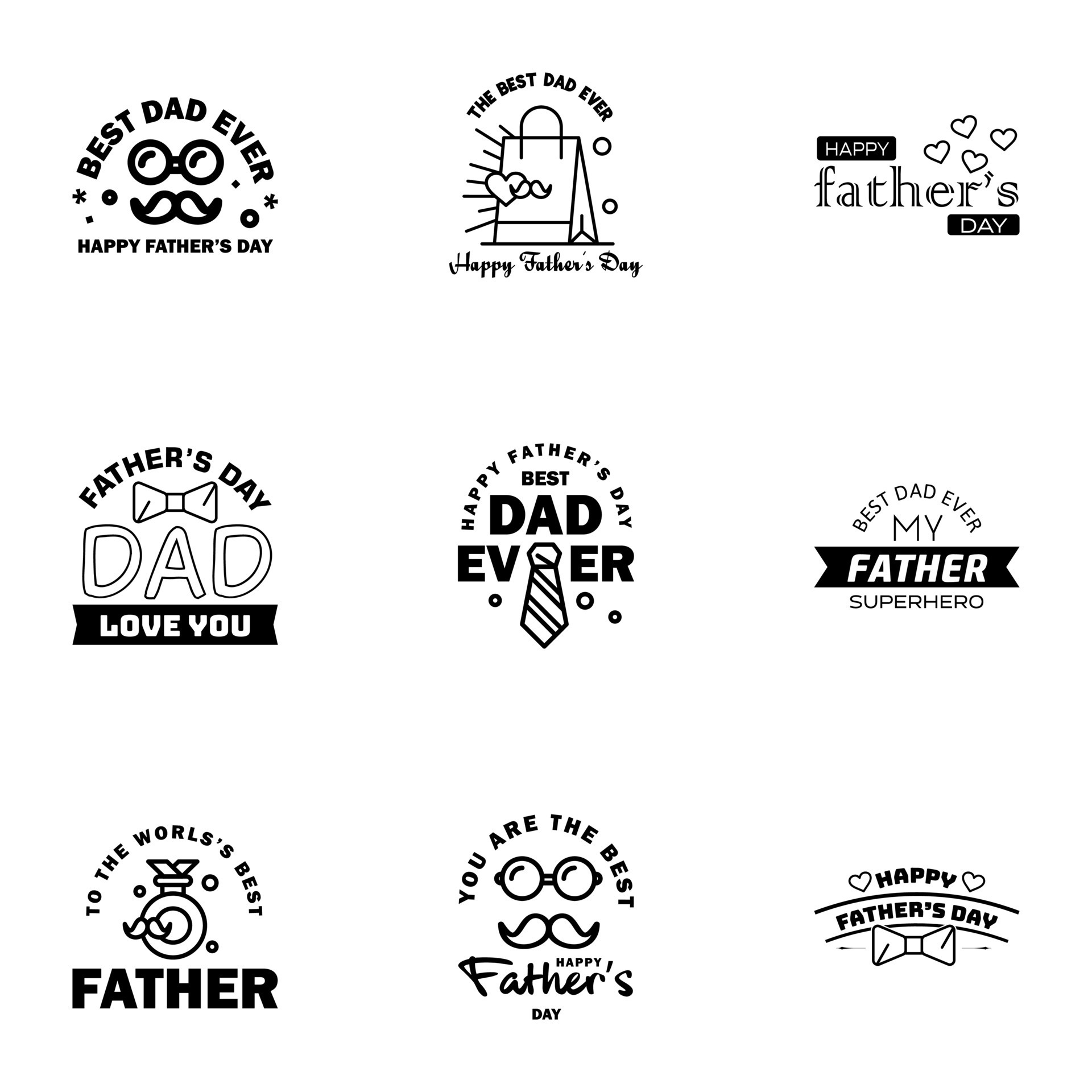 Happy Fathers Day Vector Hand Lettering 9 Black Calligraphy Illustration For Greeting Card