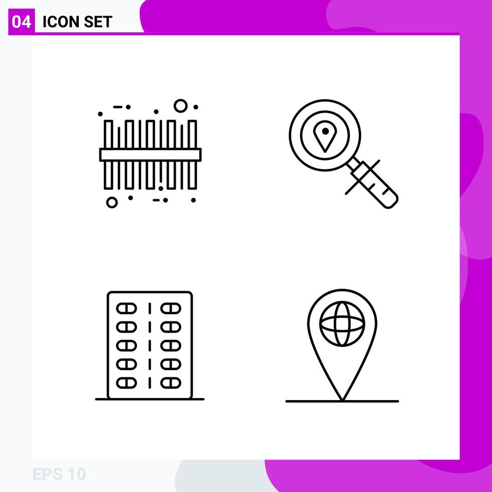 Line Icon set Pack of 4 Outline Icons isolated on White Background for ...