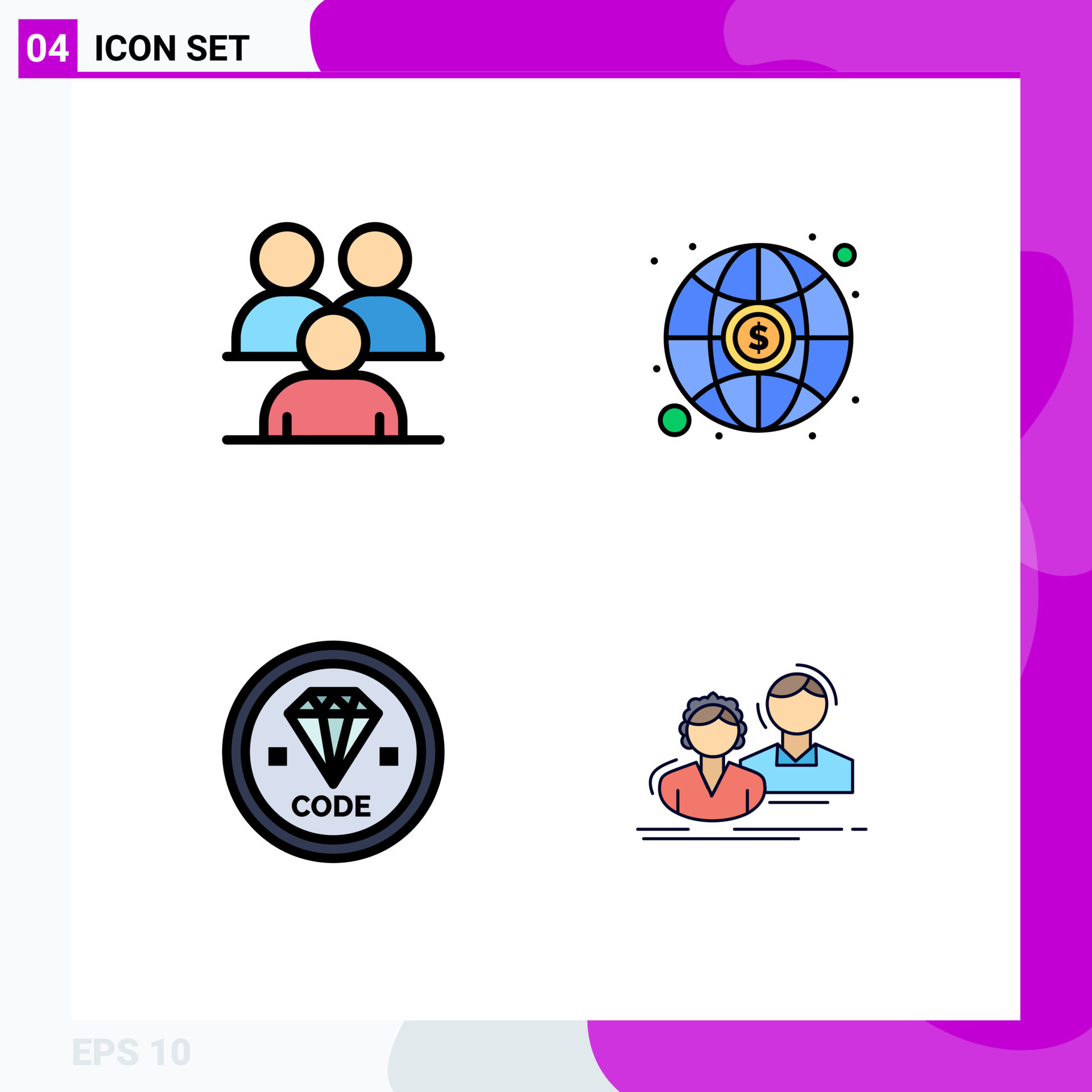 Stock Vector Icon Pack Of 4 Line Signs And Symbols For Business Coding Group Investment