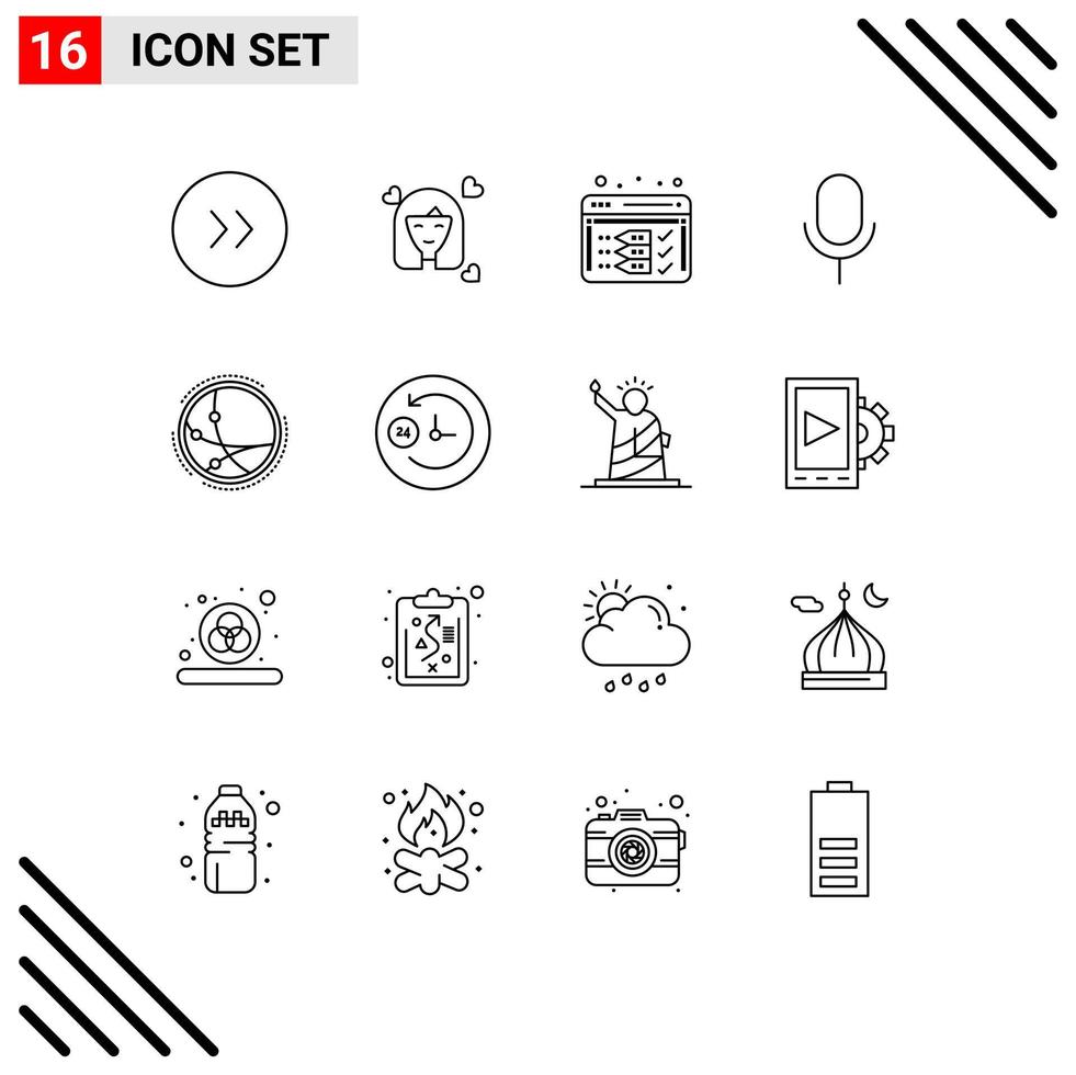 16 Thematic Vector Outlines And Editable Symbols Of Communication Ui Analysis Basic Mic Editable