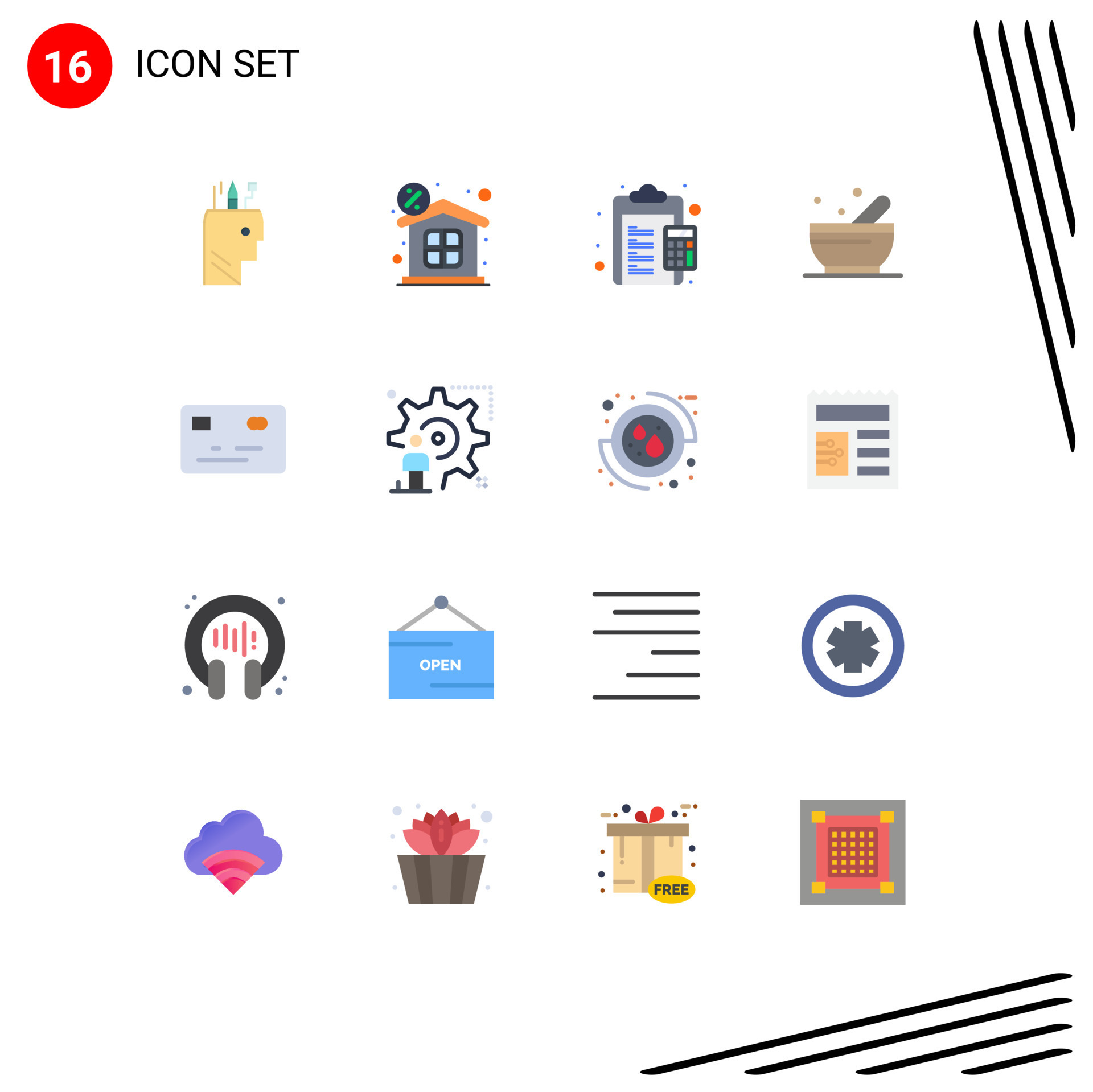 Pictogram Set Of 16 Simple Flat Colors Of Money Science Calculate Soup Payable Editable Pack Of