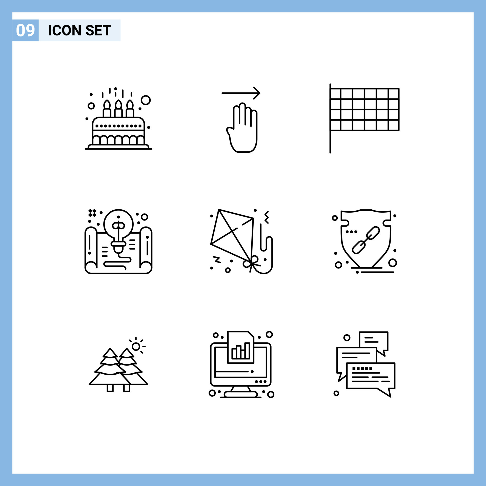 User Interface Pack Of 9 Basic Outlines Of Kite Form Right File Creative Editable Vector Design