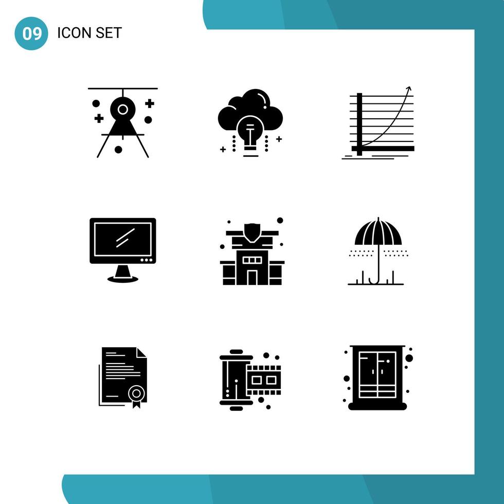 Pictogram Set of 9 Simple Solid Glyphs of device computer bulb goal curve Editable Vector Design ...