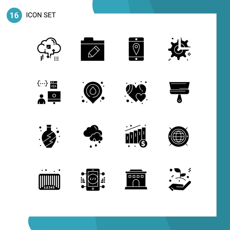 16 Thematic Vector Solid Glyphs And Editable Symbols Of Coding