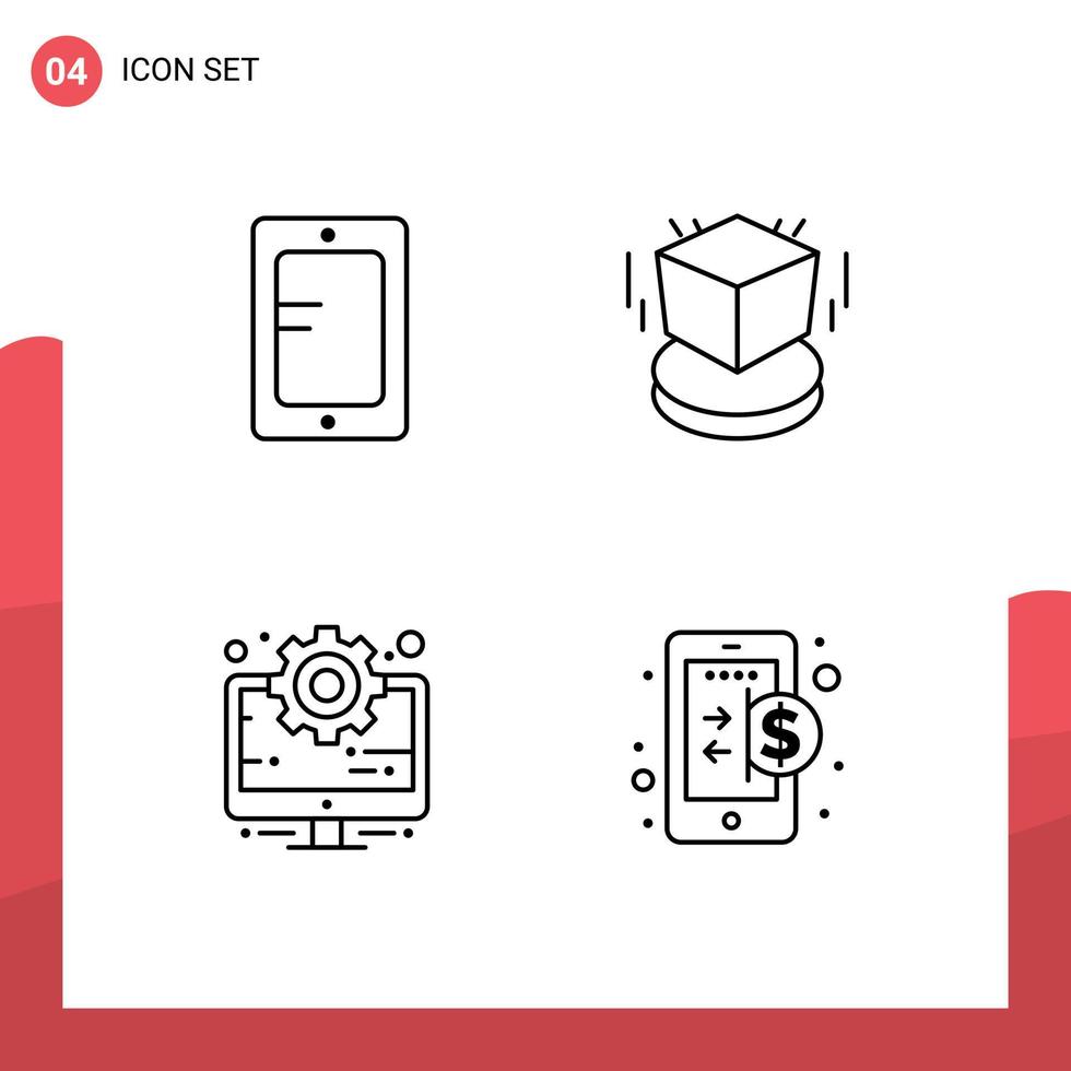 Mobile Interface Line Set of 4 Pictograms of mobile computer school object setting Editable ...