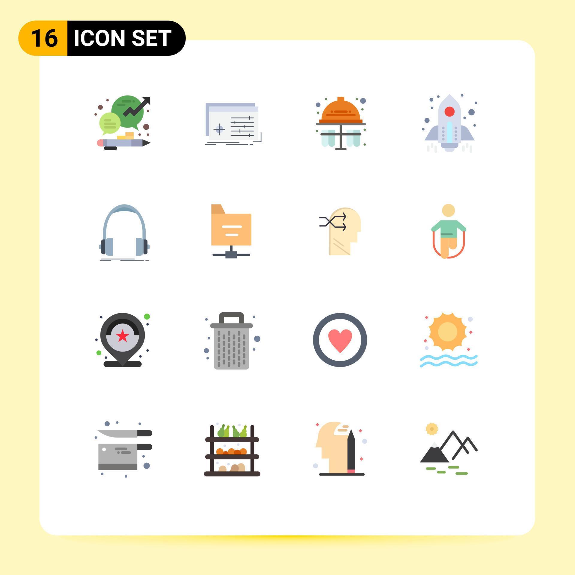 Set of 16 Modern UI Icons Symbols Signs for launch spaceship settings rocket chemical Editable ...