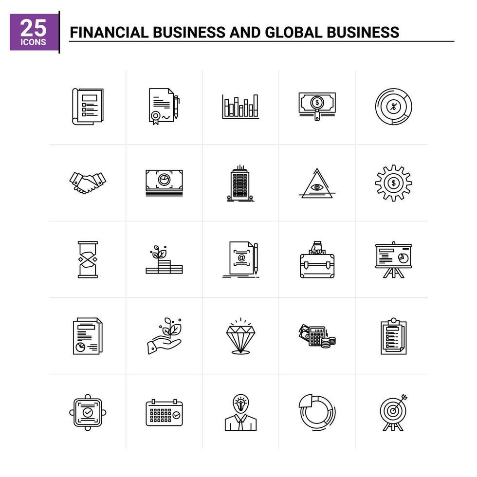 25 Financial Business and Global Business icon set vector background ...