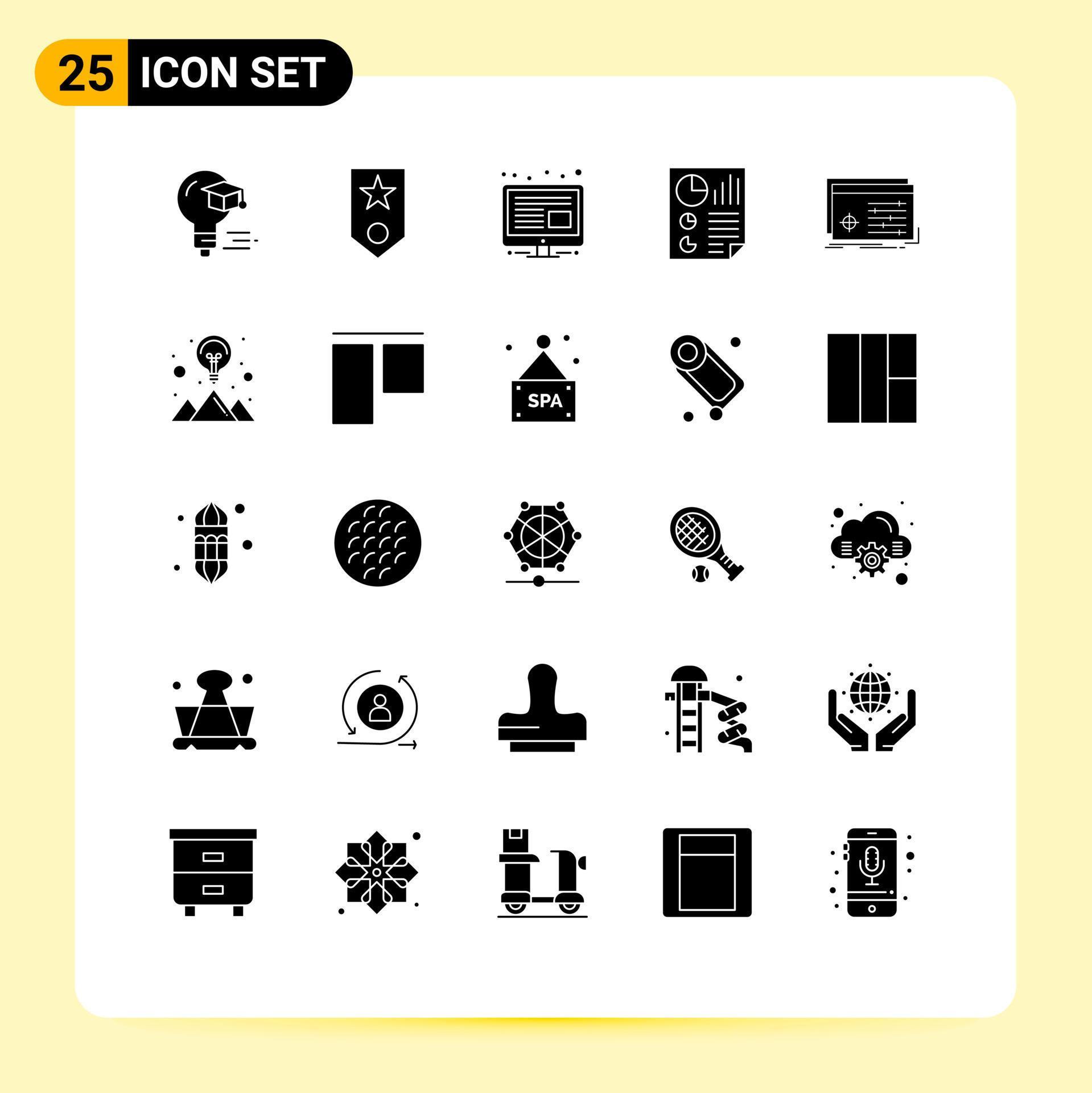 Pictogram Set of 25 Simple Solid Glyphs of file page star document bars Editable Vector Design ...