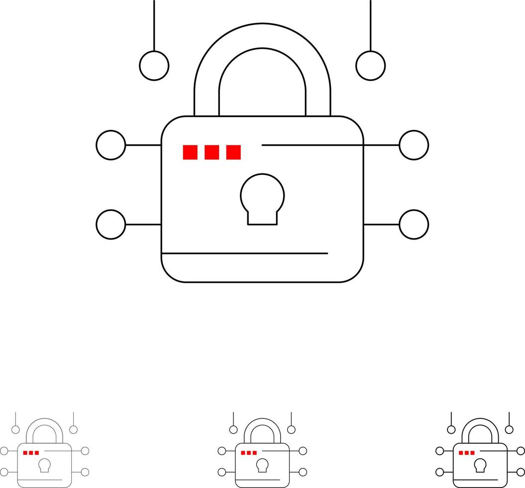 Lock Locked Security Secure Bold and thin black line icon set 14802923 ...