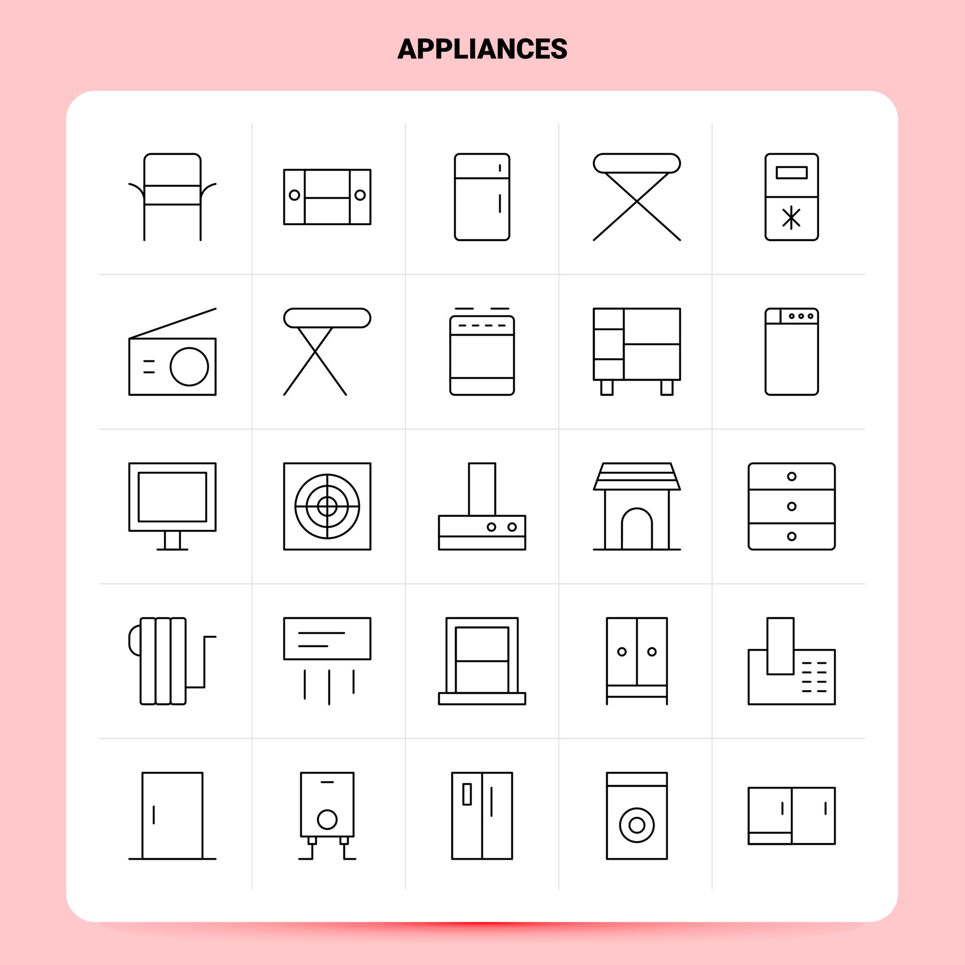 Outline 25 Appliances Icon Set Vector Line Style Design Black Icons Set Linear Pictogram Pack