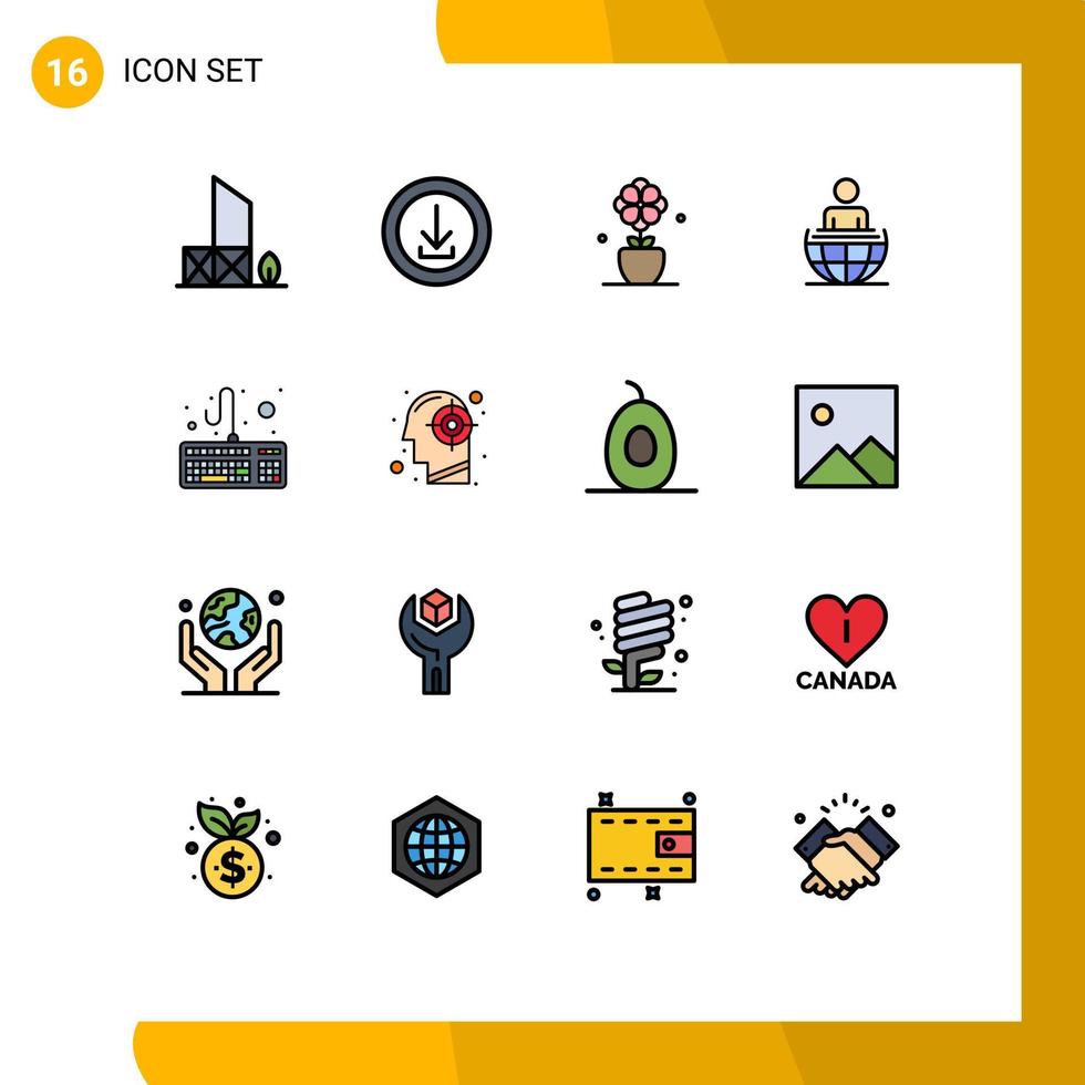 Mobile Interface Flat Color Filled Line Set Of 16 Pictograms Of Modern Business Store Global