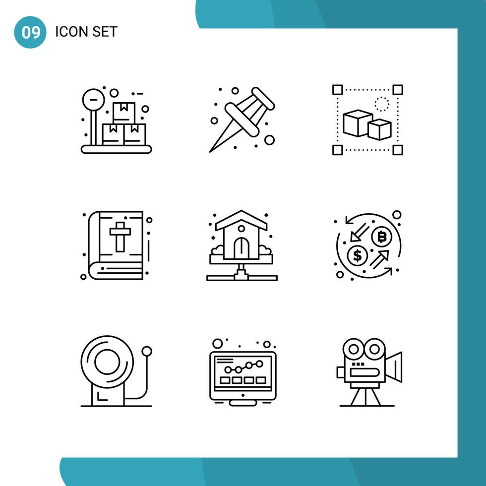 Vector Pack of 9 Outline Symbols Line Style Icon Set on White ...