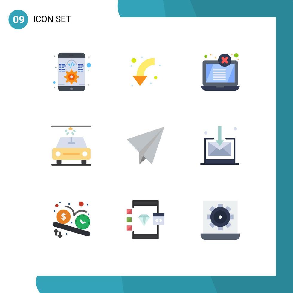 Pictogram Set of 9 Simple Flat Colors of plane paper down wash threat ...