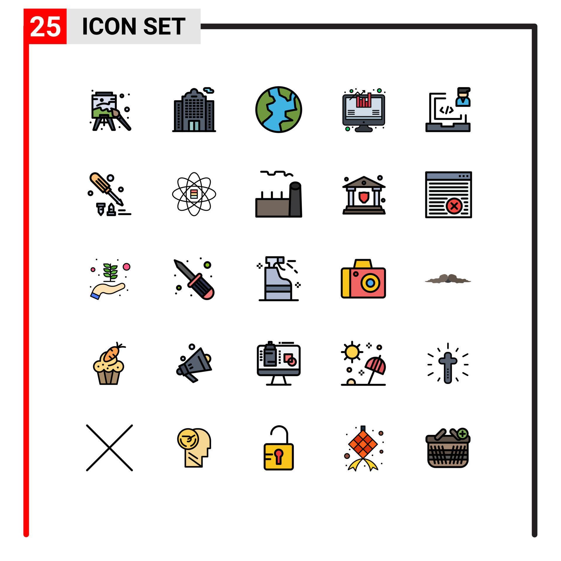 Stock Vector Icon Pack Of 25 Line Signs And Symbols For Programmer Development Globe Develop