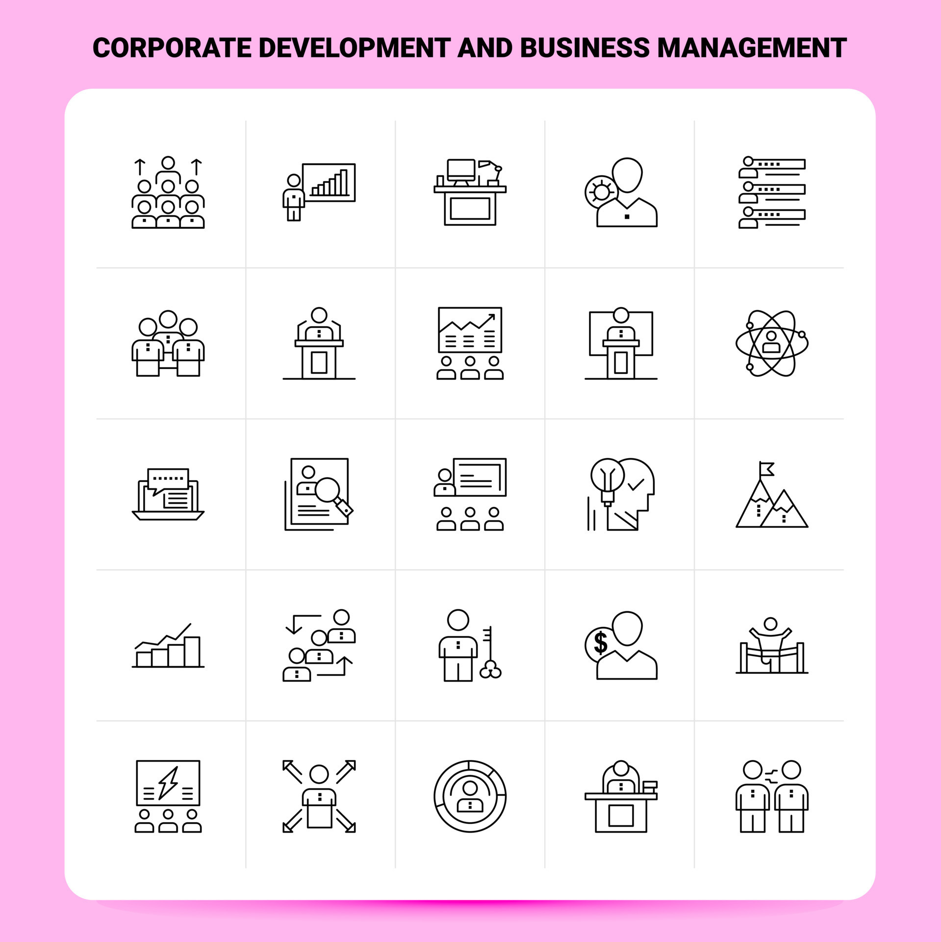 Outline 25 Corporate Development And Business Management Icon Set Vector Line Style Design Black