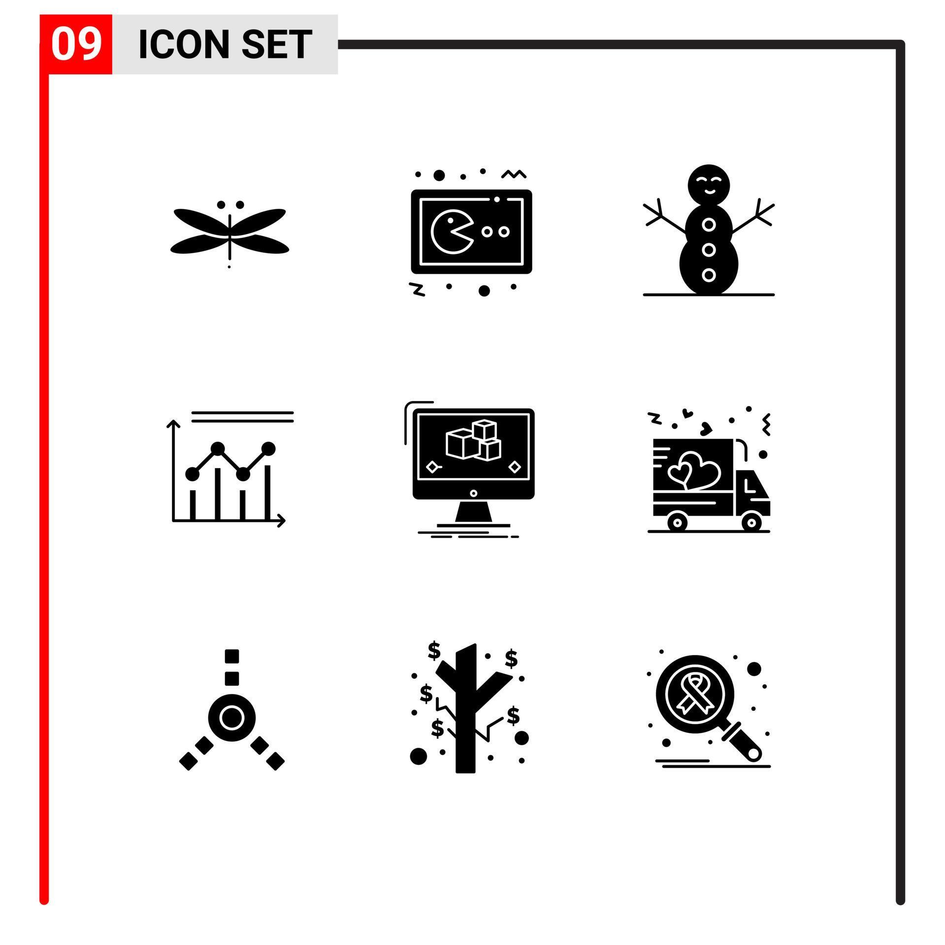 Group of 9 Modern Solid Glyphs Set for animation growth gamepad graph ...