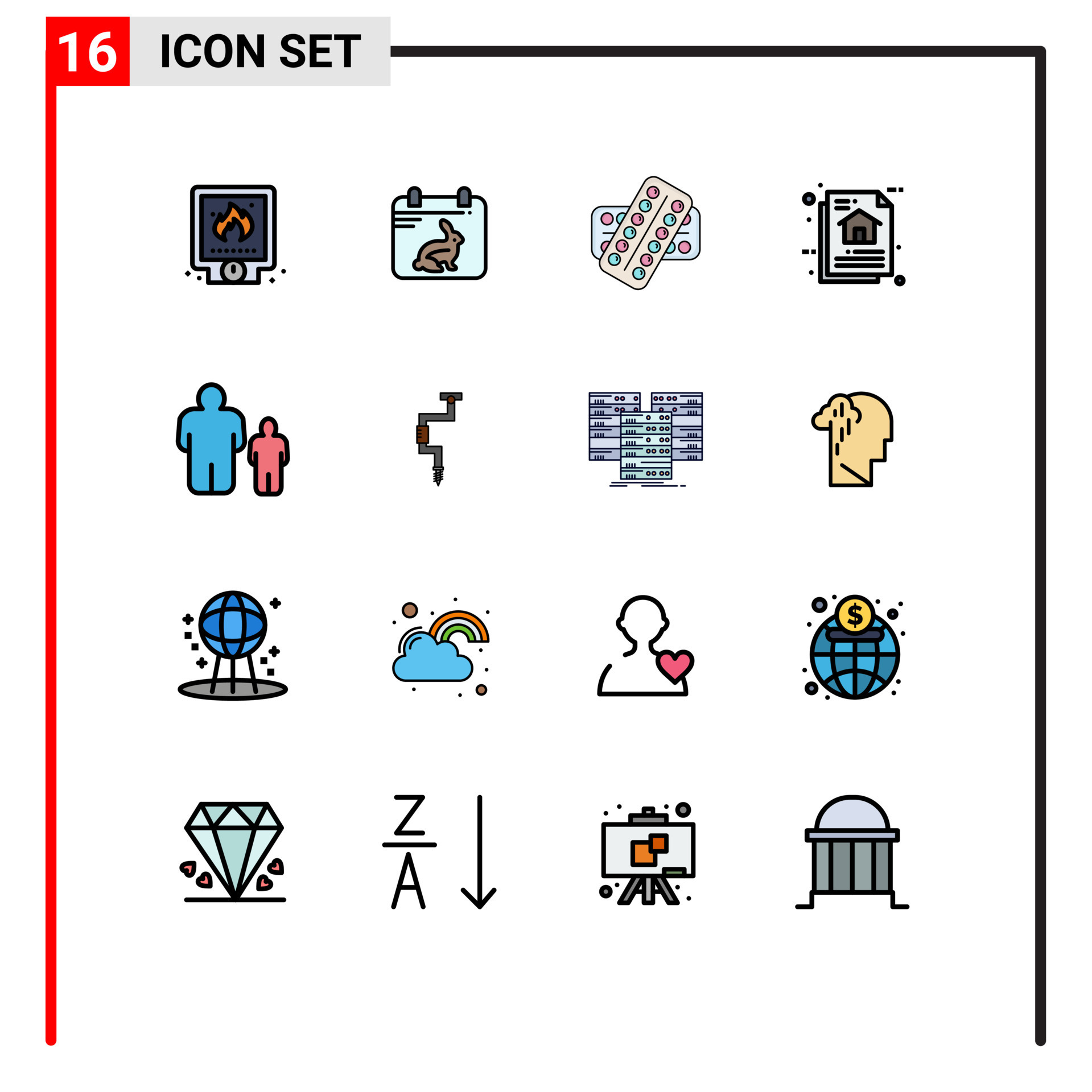 16 Thematic Vector Flat Color Filled Lines And Editable Symbols Of