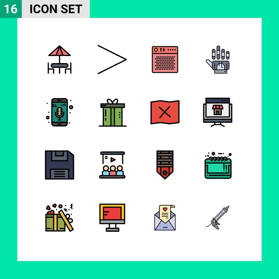 16 User Interface Flat Color Filled Line Pack Of Modern Signs And Symbols Of Mobile Mic