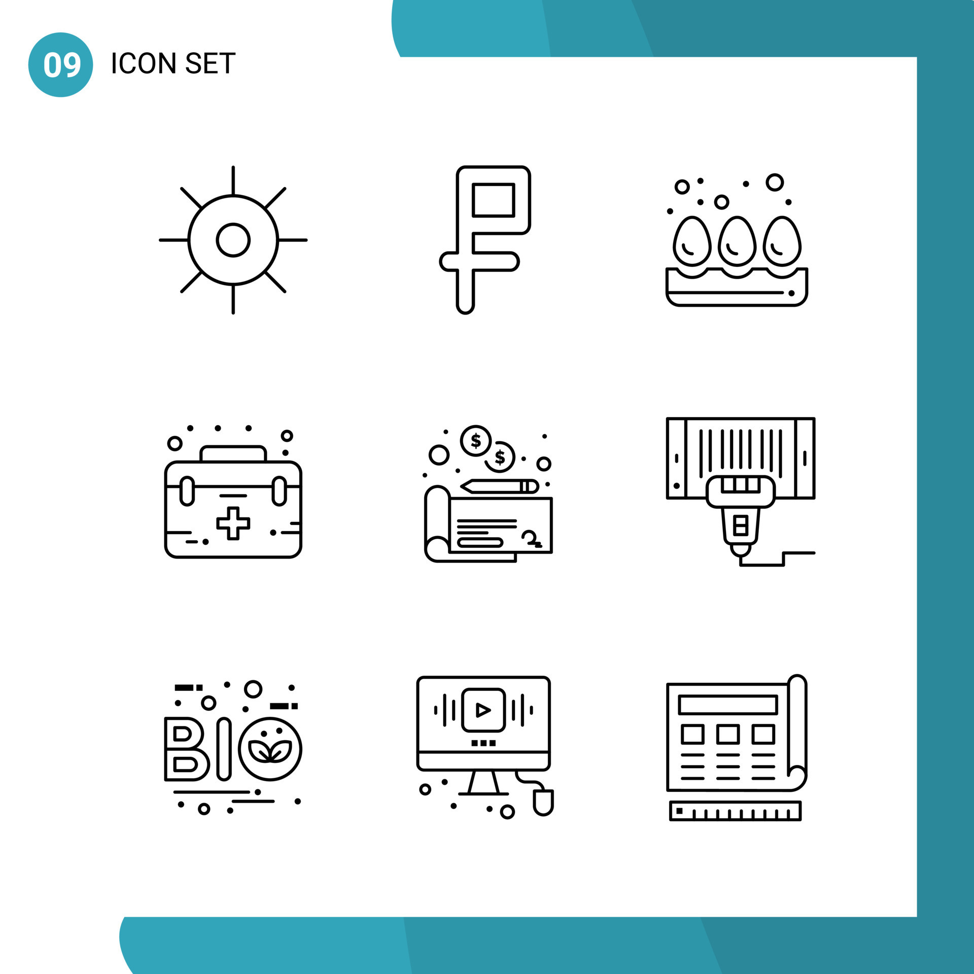 Vector Pack Of 9 Outline Symbols Line Style Icon Set On White Background For Web And Mobile