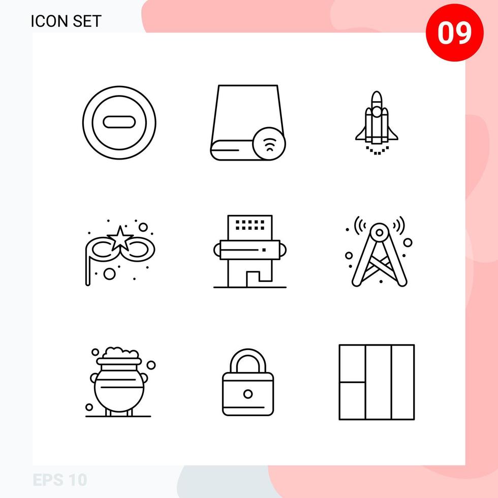 Vector Pack of 9 Icons in Line Style Creative Outline Pack isolated on ...