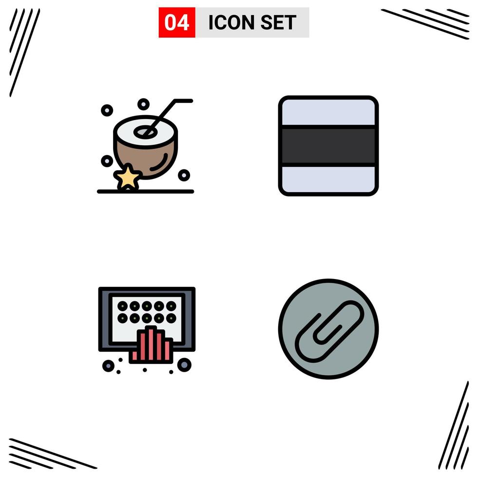 Set Of 4 Modern Ui Icons Symbols Signs For Coconut Digital Drink Stack Phone Editable Vector