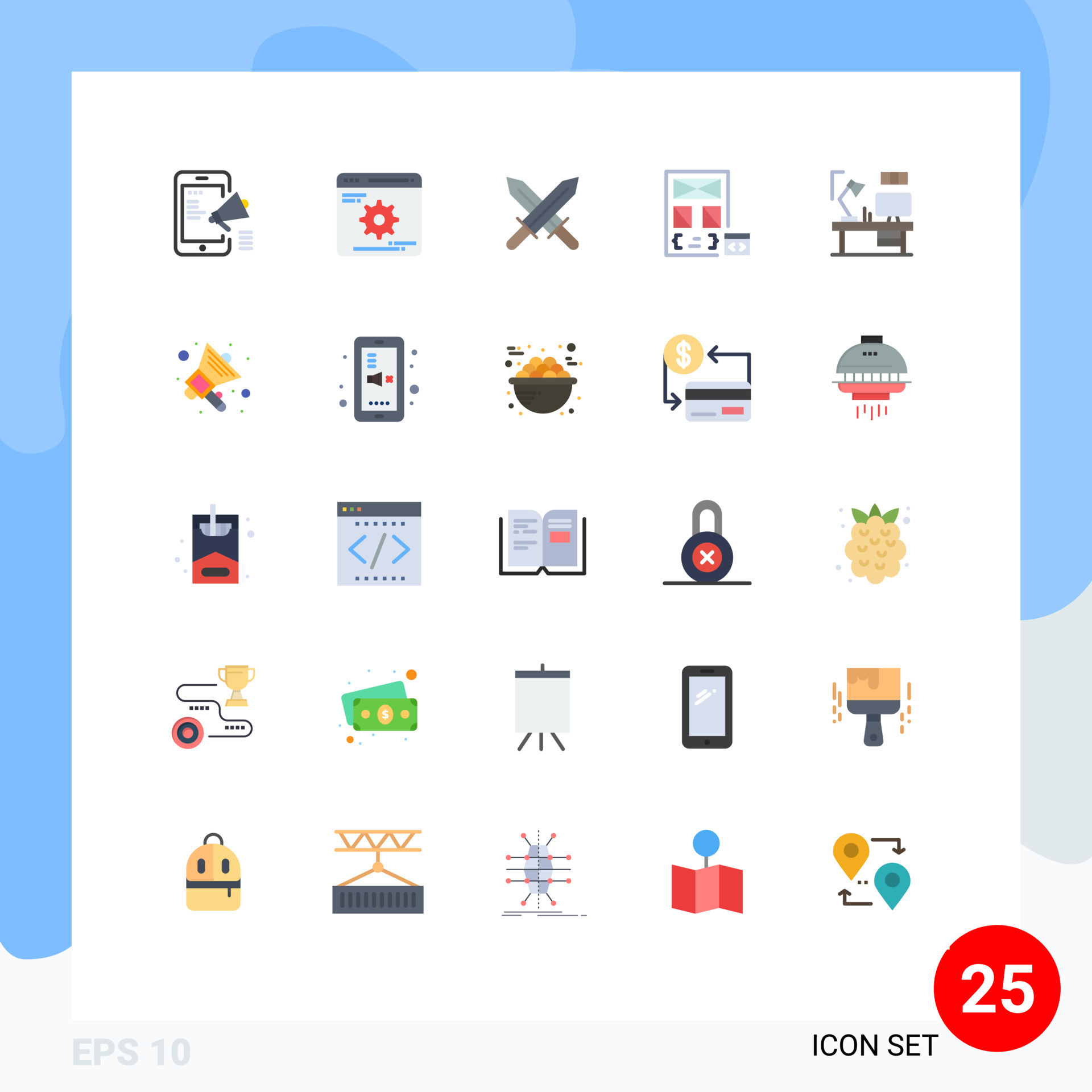 User Interface Pack Of 25 Basic Flat Colors Of Table Development Optimization Develop App
