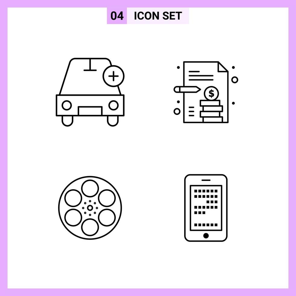 4 Icons in Line Style Outline Symbols on White Background Creative ...