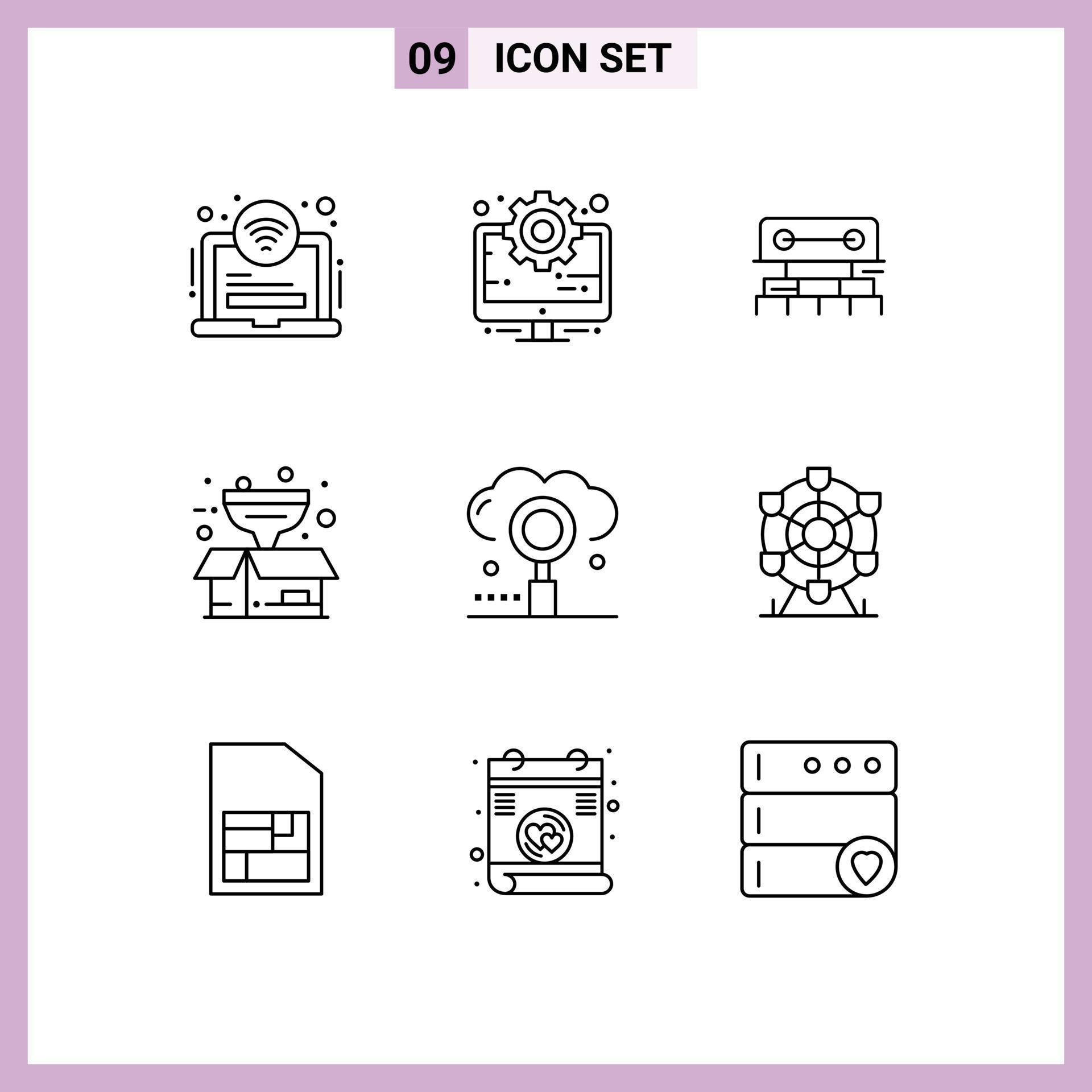 Set Of 9 Commercial Outlines Pack For Cloud Product Level Package Water Editable Vector Design
