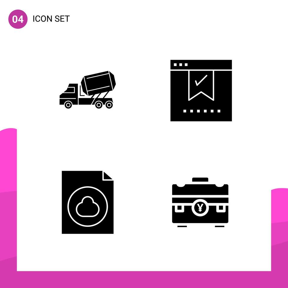 Glyph Icon set Pack of 4 Solid Icons isolated on White Background for ...