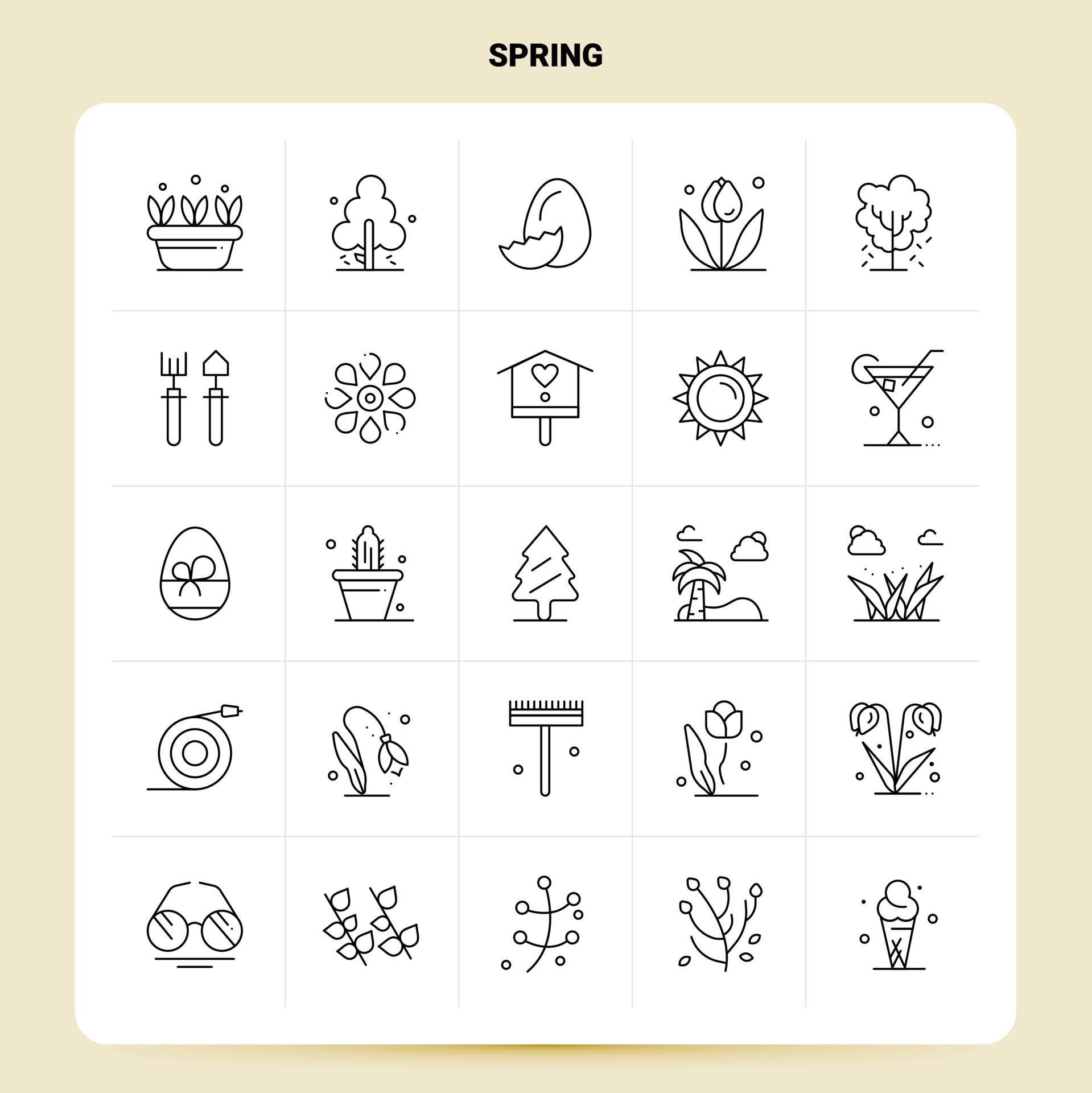 Outline 25 Spring Icon Set Vector Line Style Design Black Icons Set Linear Pictogram Pack Web